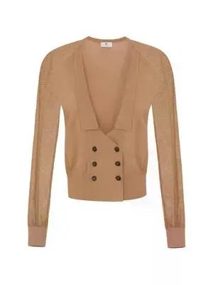 Elisabetta Franchi Knit And Mesh Cardigan - Neutrals