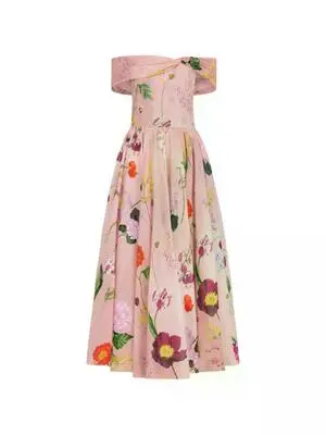 Oscar De La Renta Botanical Print Off-shoulder Midi Dress - Pink