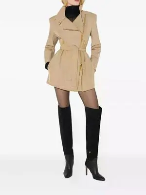 Elisabetta Franchi Taffeta Voile Jacket With Architectural Design And Gold Metal Zips - Neutrals