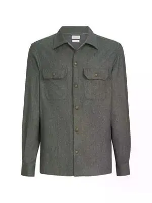 Brunello Cucinelli Virgin Wool Flannel Overshirt With Spread Collar And Chest Pockets - Green