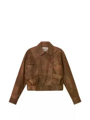 MARANT ETOILE Belma Distressed Leather Jacket - Brown