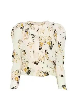Isabel Marant Étoile Zarga Floral Print Puff Sleeve Blouse - Neutrals