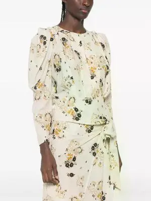 Isabel Marant Étoile Zarga Floral Print Puff Sleeve Blouse - Neutrals