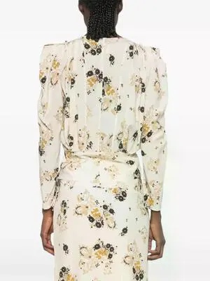 Isabel Marant Étoile Zarga Floral Print Puff Sleeve Blouse - Neutrals