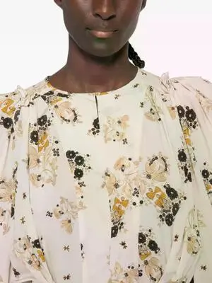 Isabel Marant Étoile Zarga Floral Print Puff Sleeve Blouse - Neutrals