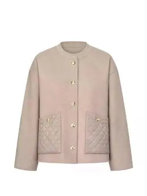 Max & Moi Vino Quilted-pocket Collarless Jacket - Neutrals