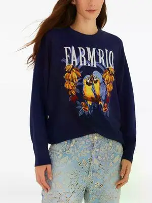 FARM RIO FARM Rio Love Birds Embroidered Intarsia Knit Sweater