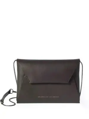 Brunello Cucinelli Duo Pochette In Calfskin With Precious Chain - Brown