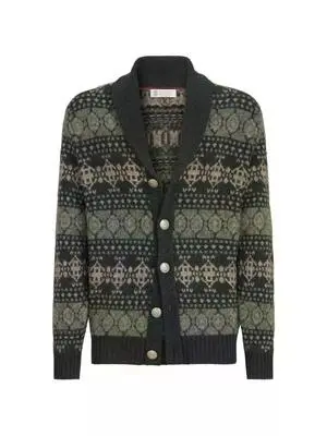 Brunello Cucinelli Cashmere Jacquard Cardigan - Grey