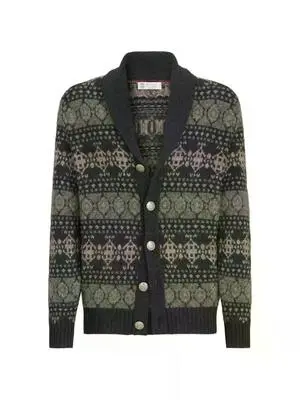 Brunello Cucinelli Cashmere Jacquard Cardigan With Shawl Collar - Grey