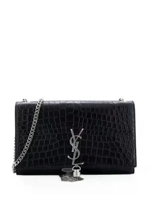 Saint Laurent Classic Monogram Tassel Crocodile Embossed Leather Medium Crossbody Bag