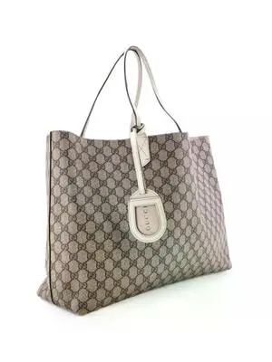 Gucci Reversible Gg Coated Canvas With Leather Medium Tote Bag - Brown