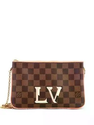 LOUIS VUITTON Double Zip Pochette Damier Clutch Bag - Brown