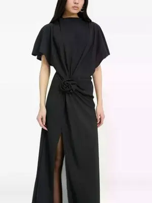 ROTATE BY BIRGER CHRISTENSEN Maxi Draped Slit Dress - Black