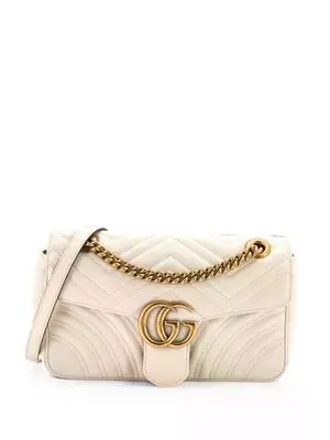 Gucci Gg Marmont Flap Bag Matelasse Leather Medium Shoulder Bag - White