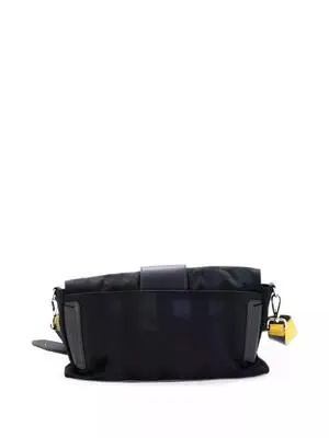 Fendi Baguette Convertible Shoulder Bag Striped Nylon Large Belt Bag - Black