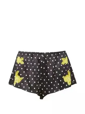 FLEUR DU MAL Juliet Polka-dot Floral-appliqué Shorts - Black