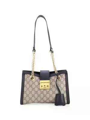 Gucci Padlock Chain Tote Gg Coated Canvas With Leather Small Shoulder Bag - Black