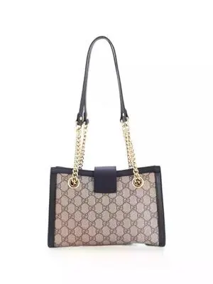 Gucci Padlock Chain Tote Gg Coated Canvas Leather Small Shoulder Bag - Black