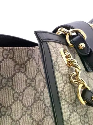 Gucci Padlock Chain Tote Gg Coated Canvas Leather Small Shoulder Bag - Black