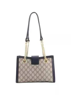Gucci Padlock Chain Tote Gg Coated Canvas Leather Small Shoulder Bag - Black