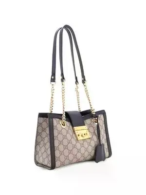 Gucci Padlock Chain Tote Gg Coated Canvas Leather Small Shoulder Bag - Black