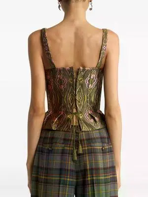 Etro Jacquard Corset Top With Floral Medallion Motif - Green