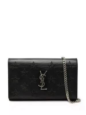 Saint Laurent 2016 Calfskin Star Applique Classic Monogram Kate Wallet On Chain Crossbody Bag - Black
