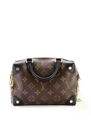 LOUIS VUITTON Petite Malle Souple Handbag Monogram Canvas With Leather Shoulder Strap - Black