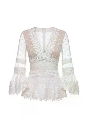 GEMY MAALOUF Floral-embroidered Tulle Blouse - White