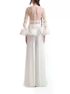 GEMY MAALOUF Floral-embroidered Tulle Blouse