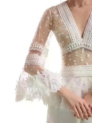 GEMY MAALOUF Floral-embroidered Tulle Blouse