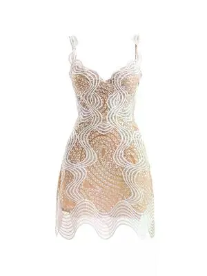 GEMY MAALOUF Embroidered Scalloped-edge Sweetheart Neck Dress