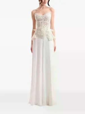 GEMY MAALOUF Guipure-lace Peplum Corset Top - White
