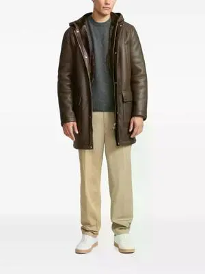 YVES SALOMON Hooded Shearling Coat - Brown