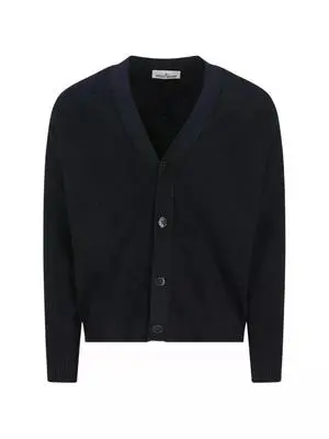 Stone Island Ribbed-knit V-neck Cardigan - Blue