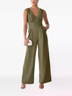 BWLDR Pleated Detail V-neck Jumpsuit - Green