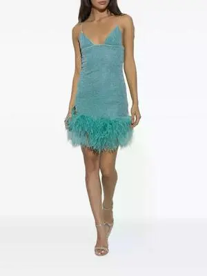 Oseree Feather-trimmed Lurex Mini Dress