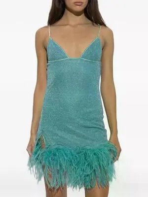 Oseree Feather-trimmed Lurex Mini Dress