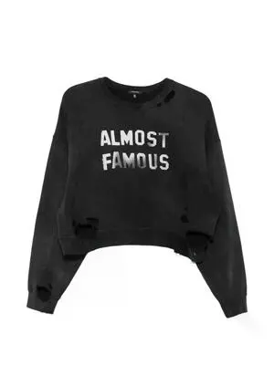 R13 Distressed Slogan Print Cropped Sweatshirt