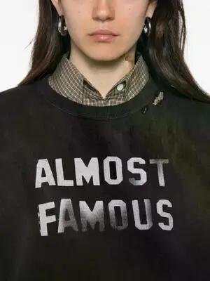R13 Distressed Slogan Print Cropped Sweatshirt