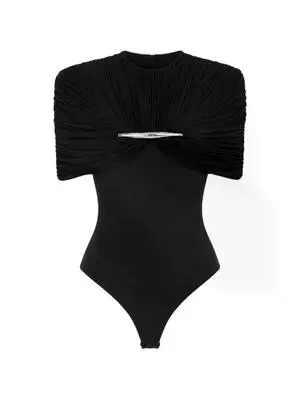 CHATS BY C.DAM Draped Bodysuit - Black