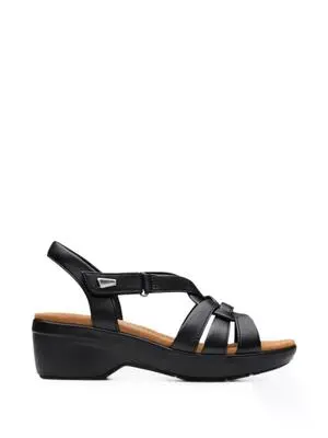Clarks Tuleah Cross Leather Sandals - Black