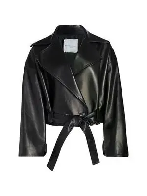 Brandon Maxwell Collins Cropped Leather Jacket - Black