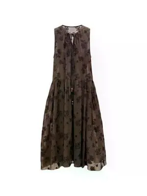 ÉPINGLER Floral-print Tiered Midi Dress - Brown