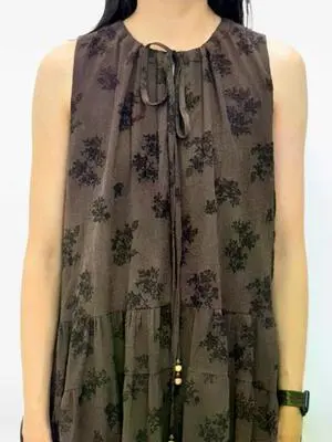 ÉPINGLER Floral-print Tiered Midi Dress