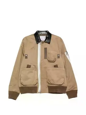 Sacai Leather-collar Panelled Jacket - Neutrals