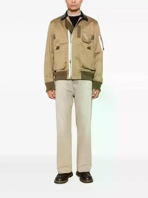 Sacai Zip-up Leather Collar Jacket - Neutrals