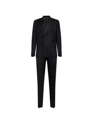 LARDINI Double-breasted Peak-lapel Suit - Black