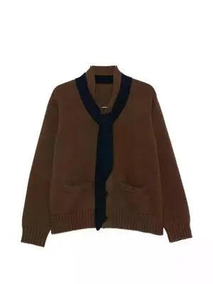 Sacai Scarf-detail Buttoned Cardigan - Brown